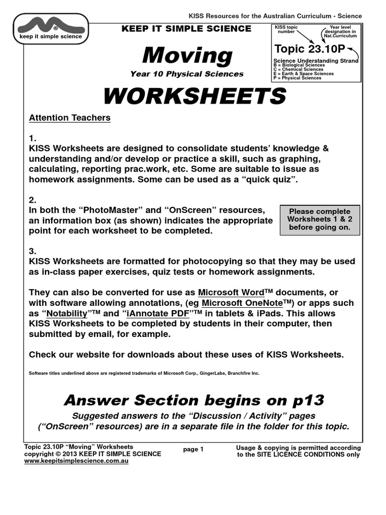 Worksheets 23 10P moviNG | PDF | Force | Weight