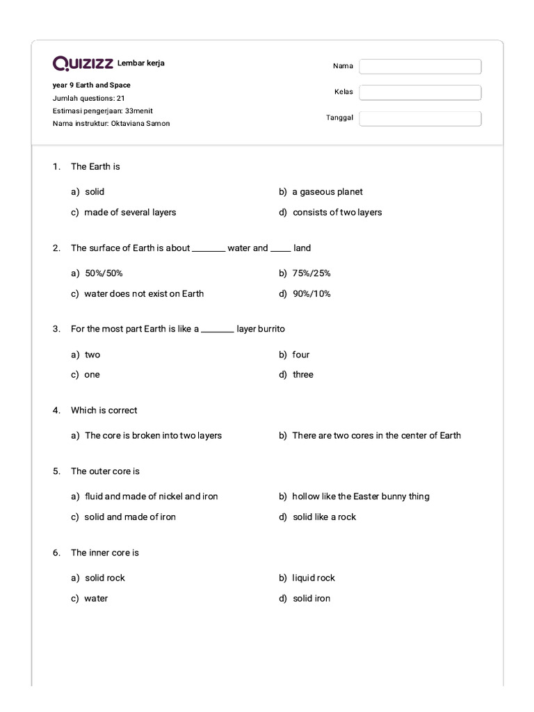 Year 9 Earth and Space - Quizizz | PDF | Plate Tectonics | Volcano