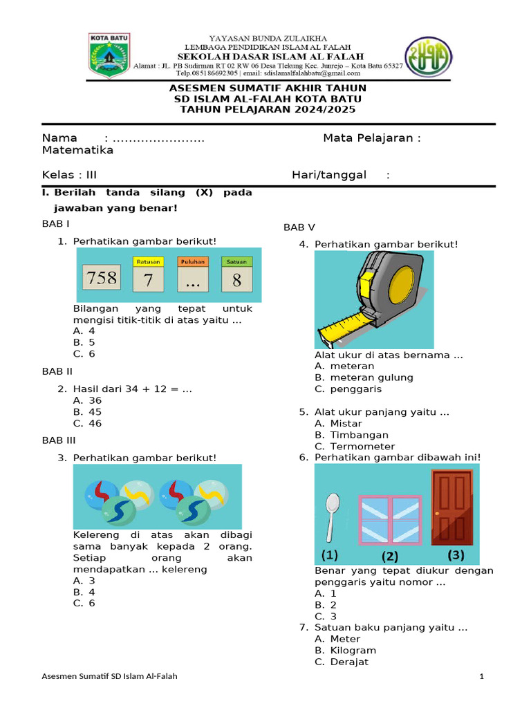ASAT Kelas 3 - Matematika (2025) | PDF