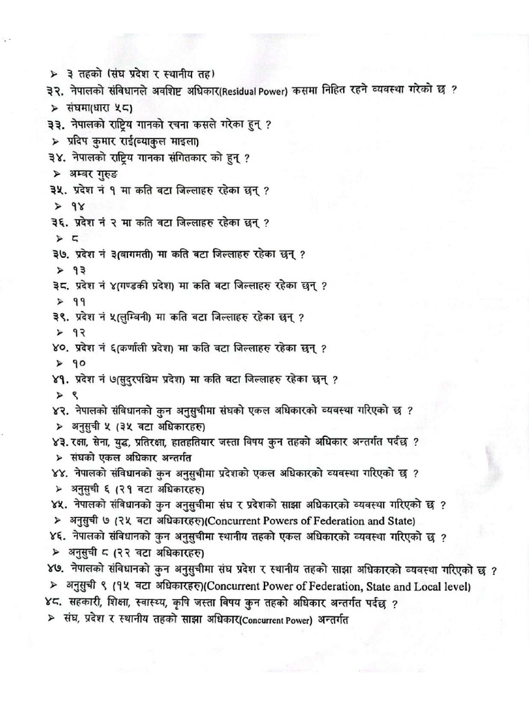 Nepal Constitution General Questions | PDF