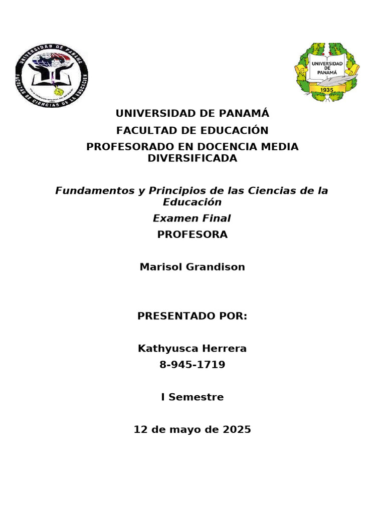 Examen Final Fundamento | PDF | Enseñando | Pedagogía