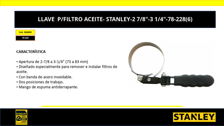 Llave para Filtro de Aceite Stanley 78-228 | PDF