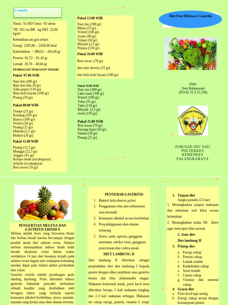 Leaflet Yeni Rahmawati Diet Post Melena Ec Gastritis | PDF