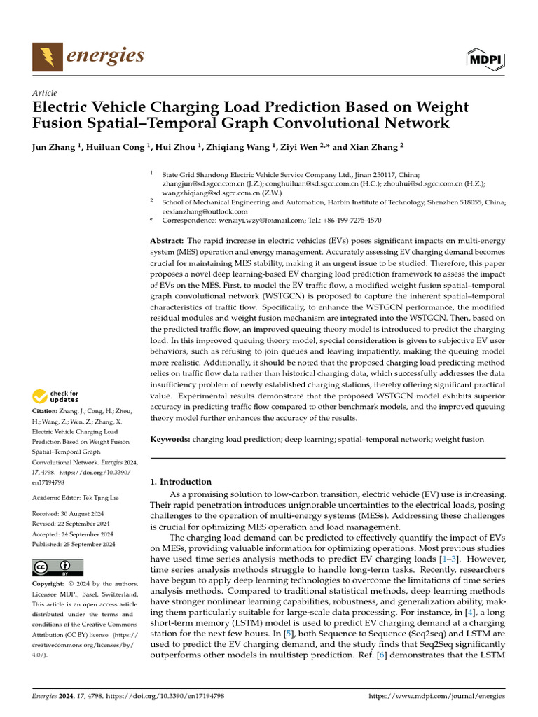 Electric Vehicle Charging Load Prediction Based On Weight Fusion Spatial-Temporal Graph ...