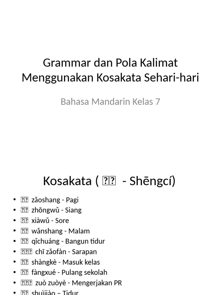 Grammar - Pola - Kalimat - Mandarin 123 | PDF