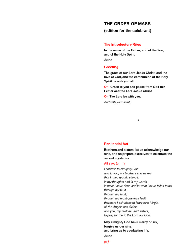 The ORDER of MASS Edition For Celebrant | PDF | Lord's Prayer | Eucharist