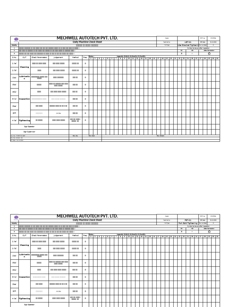 Daily Machine Checksheet | PDF