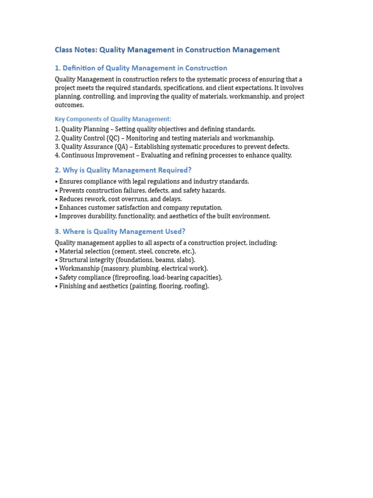 Quality Management Construction | PDF | Quality Management | Quality Assurance
