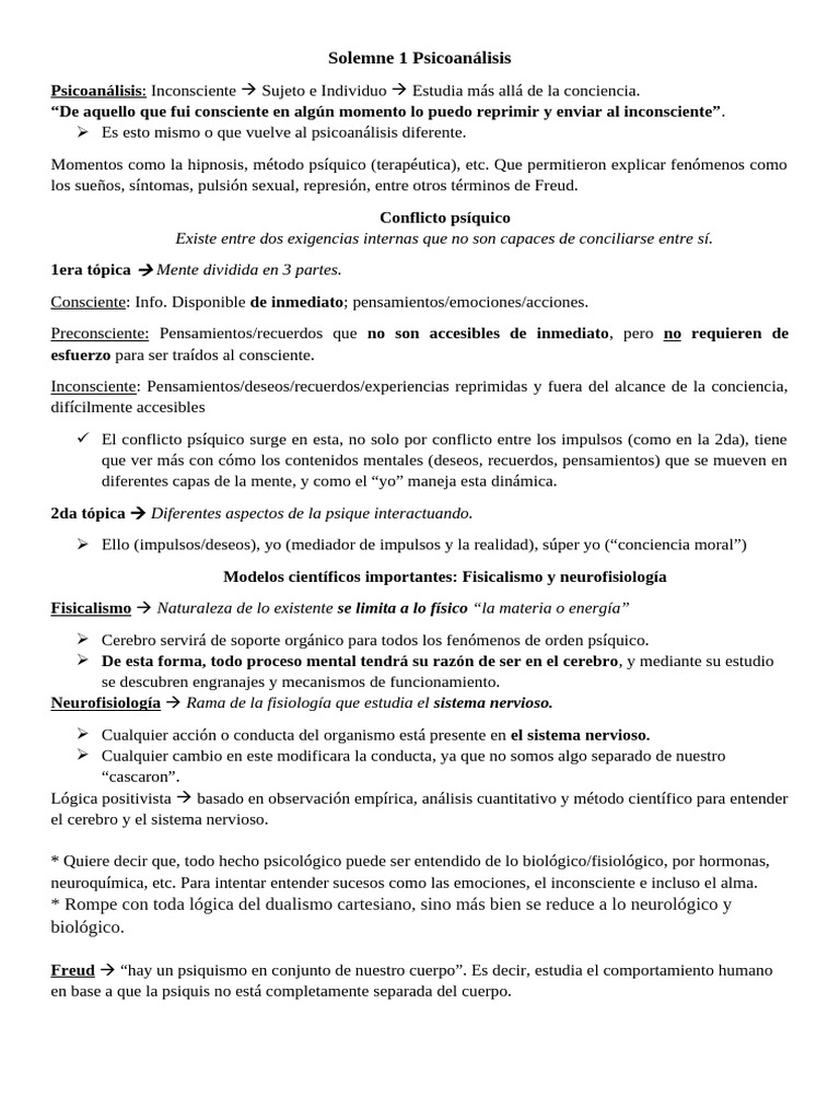 Solemne 1 Psicoanalisis | PDF | Psicoanálisis | Mente inconsciente