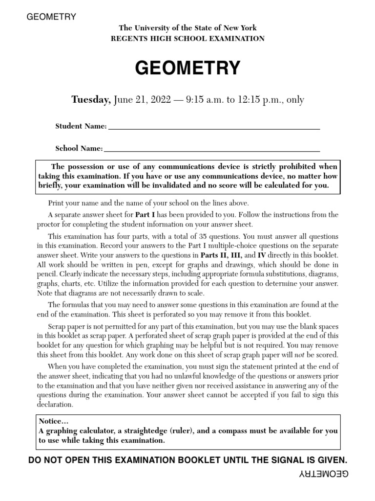 Geometry Regents Exam June 2022 | PDF | Slope | Circle
