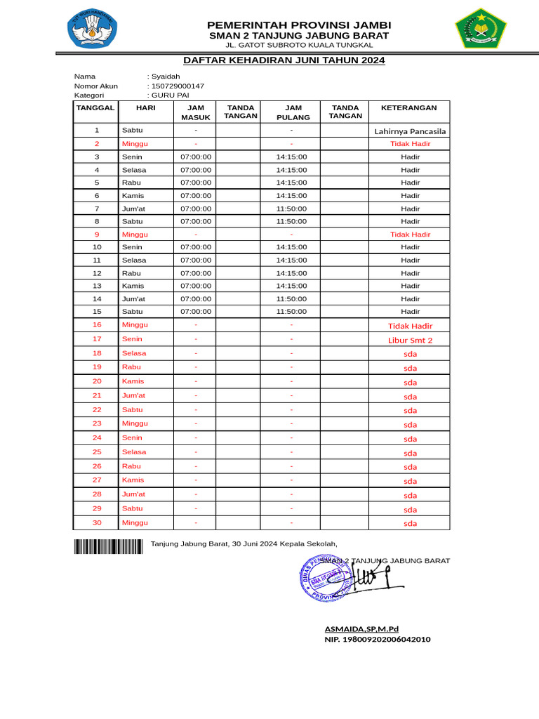 Absen Juni Syaidah Manual | PDF