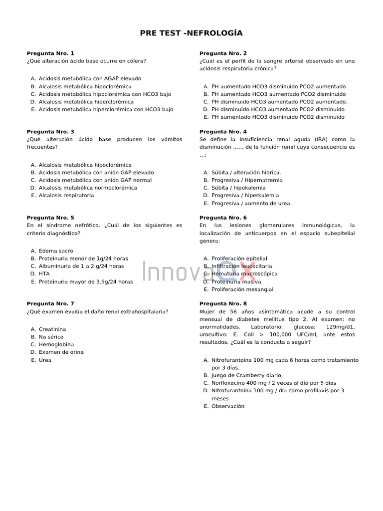 Preguntas de Pre Test en Nefrología | PDF | Riñón | Nefrología