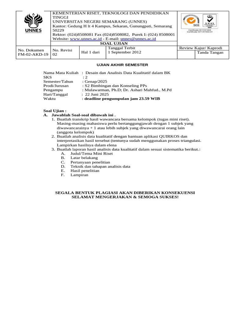 Uas Desain Analisis Kualitatif 2025 | PDF