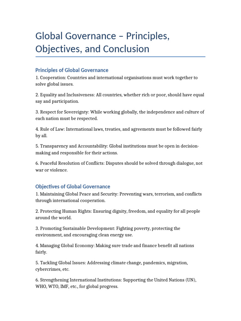 Principles of Global Governance Explained | PDF