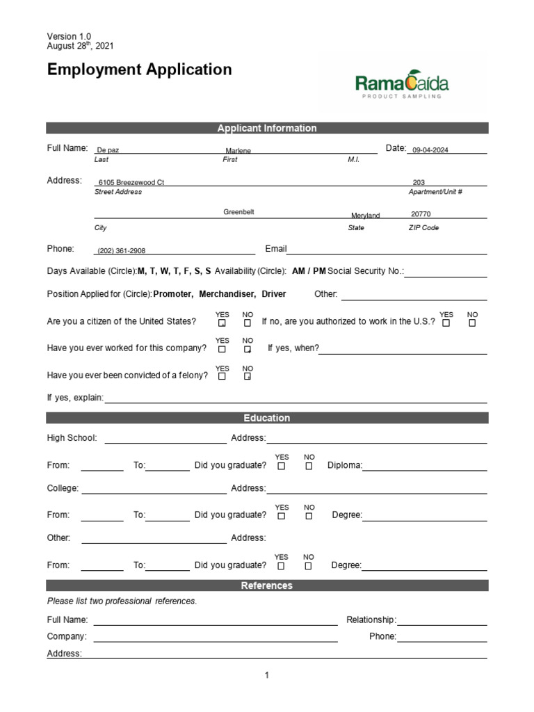 Employment Aplication | PDF