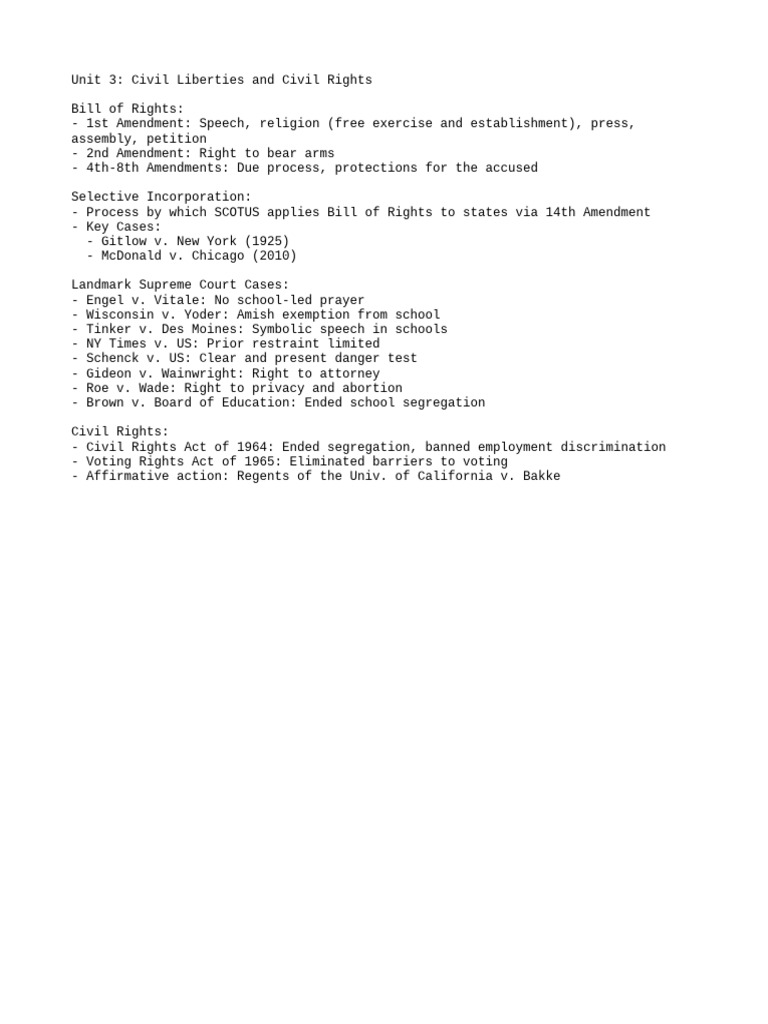 Unit 3 Civil Liberties and Civil Rights | PDF