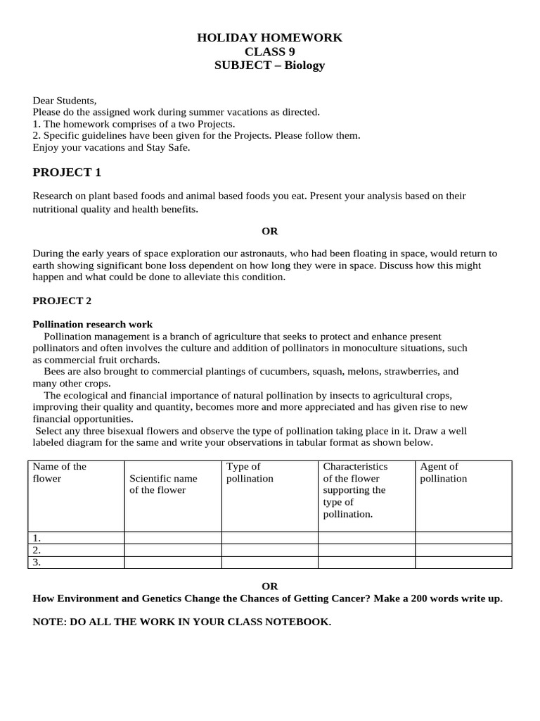 HOLIDAY HOMEWORK, Class 9 | PDF