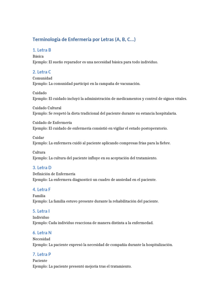 Terminologia Enfermeria Por Letras | PDF