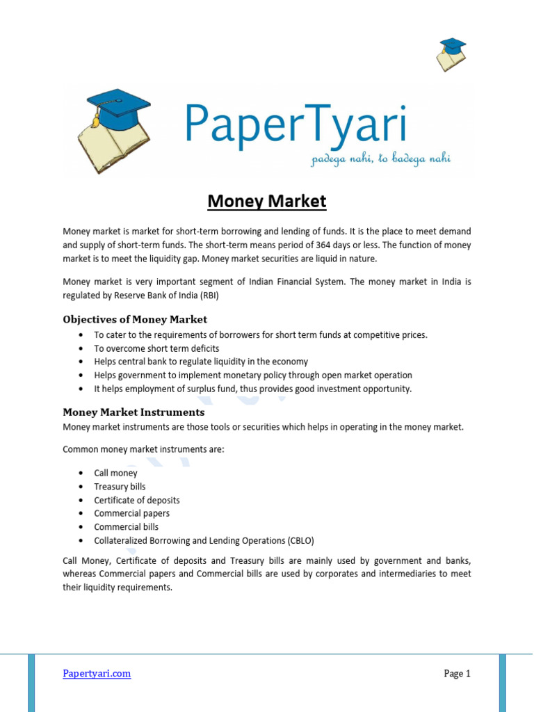 02 Money Market Explained - Papertyari | PDF | Repurchase Agreement | Money Market