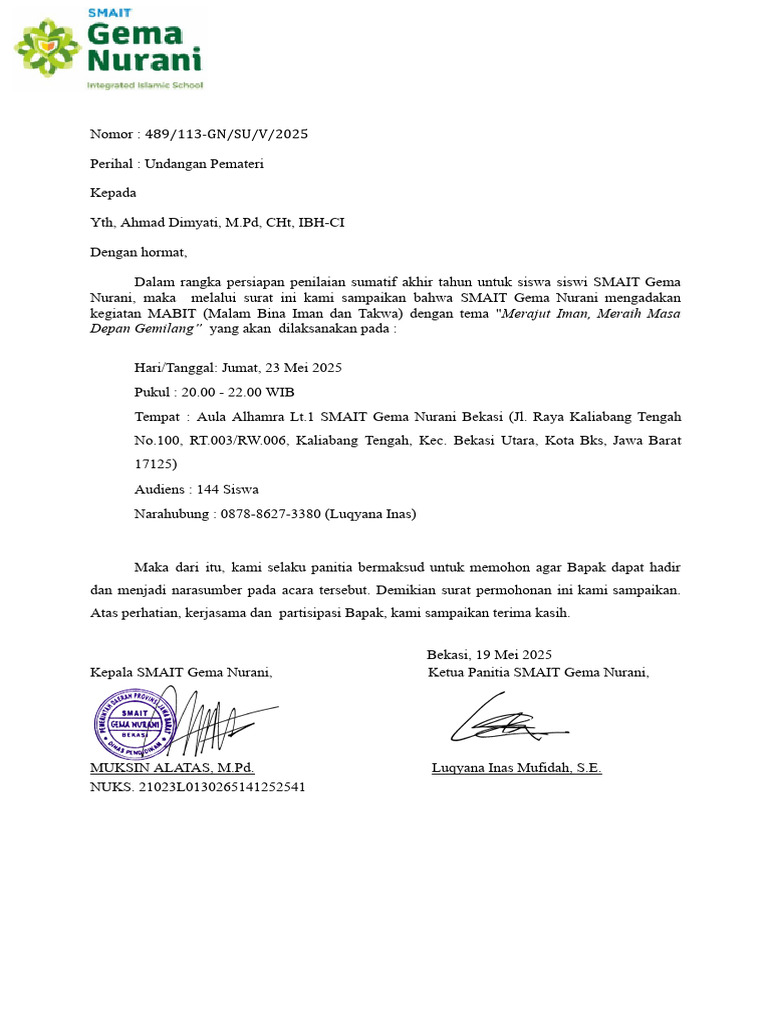 TOR Dan Surat Undangan Pemateri MABIT | PDF