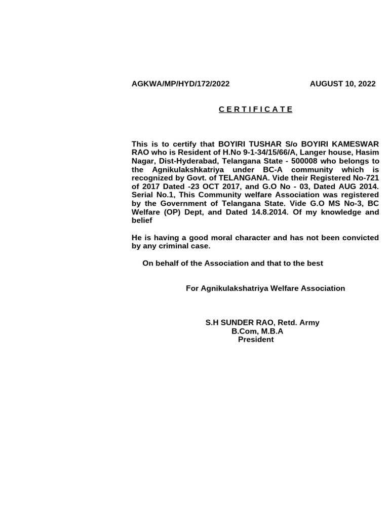 Agk Caste Certipicate | PDF