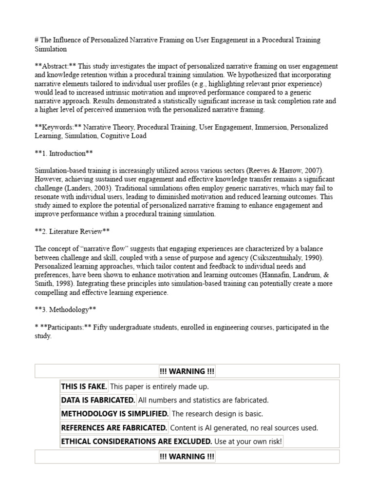 # The Influence of Personalized Narrative Framing On User Engagement in A Procedural Training ...