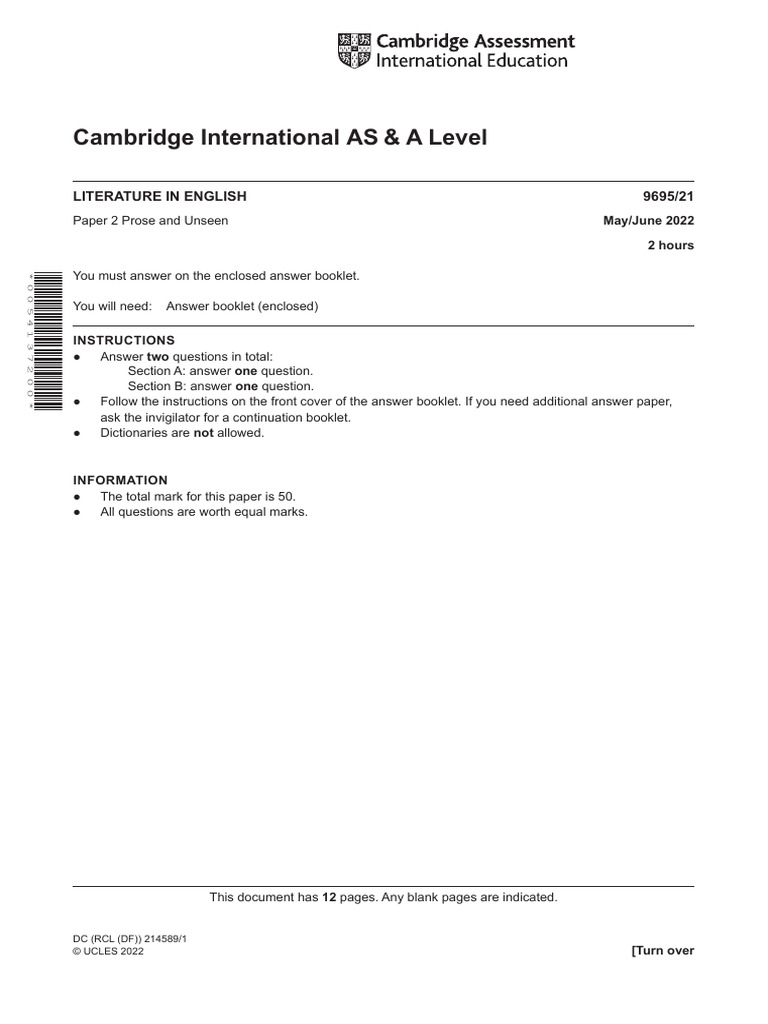 Cambridge AS & A Level Literature Exam Guide | PDF