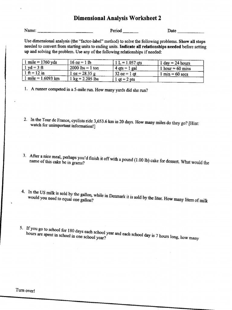 Dimensional Analysis Ws 2 With Key | PDF