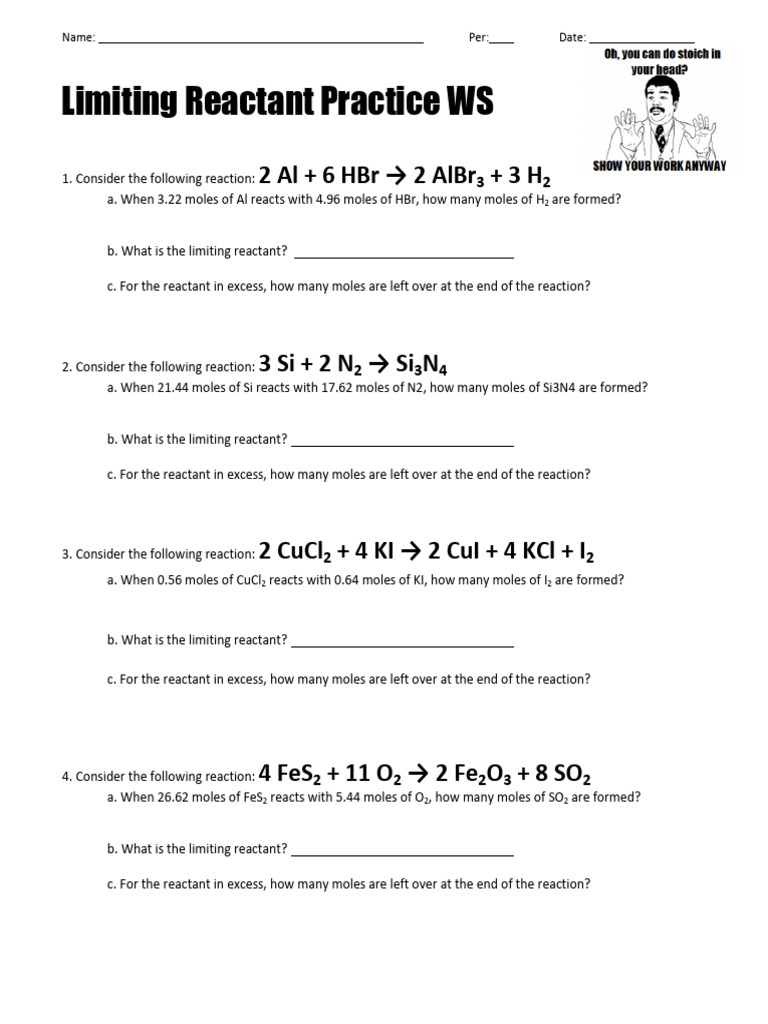Day Q3-23 LP-17!02!23 - Z02 - Limiting Reactants Practice | PDF | Mole ...