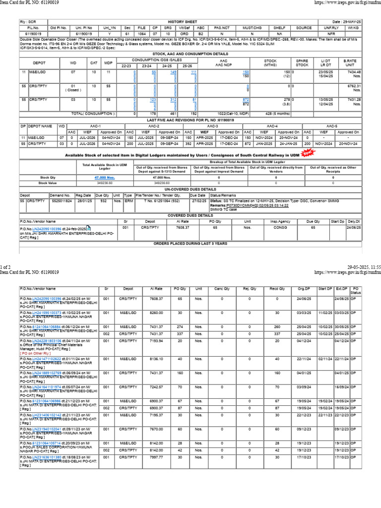 Item Card For PL NO - 61190019 | PDF
