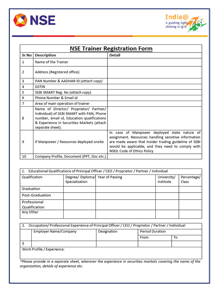 NSE Trainer Registration Form 2024-25 | PDF