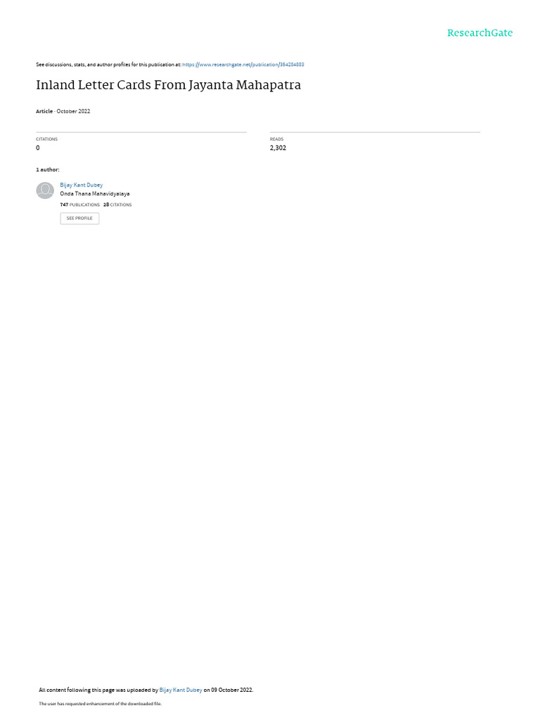 Inland Letter Cards From Jayant Am Aha Patra | PDF