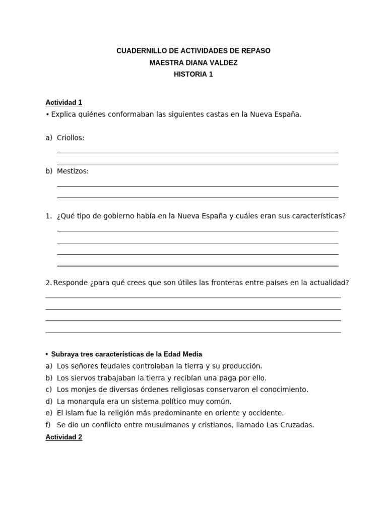 Actividades de Repaso de Historia | PDF | Feudalismo | Edades medias