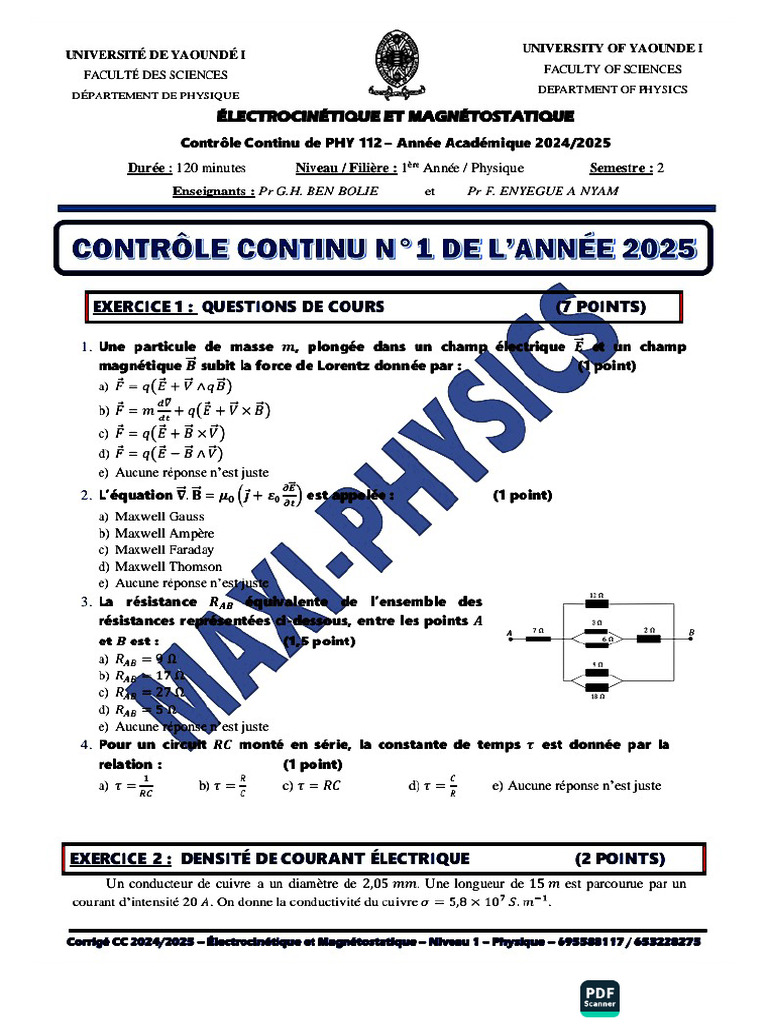 CC1 Électrocinétique 2025 | PDF