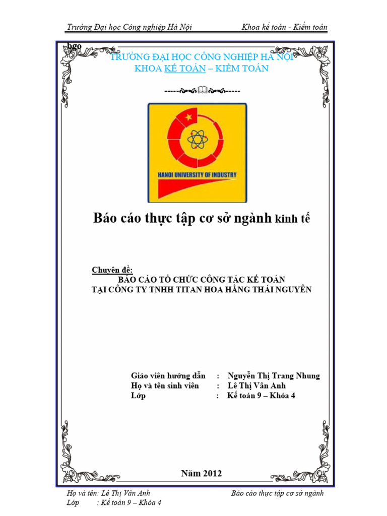 Bctt03 BCTT Kế Toán Tại Công Ty TNHH Titan Hoa Hằng Thái Nguyên | PDF
