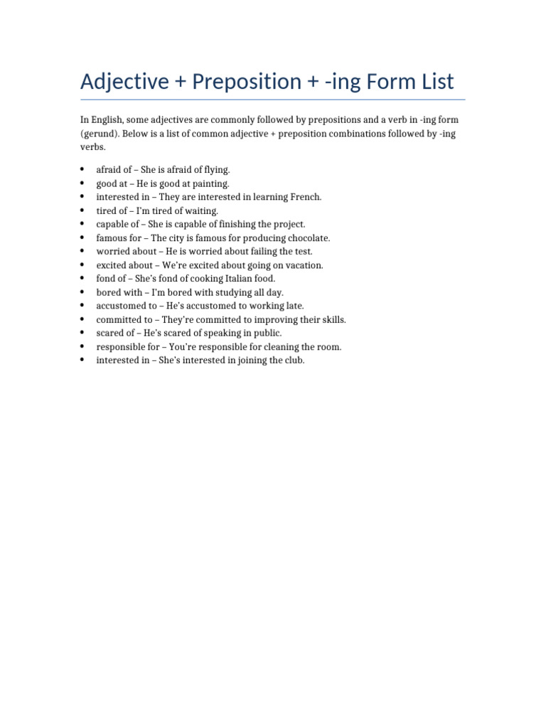 Adjective Prep Gerunds List | PDF