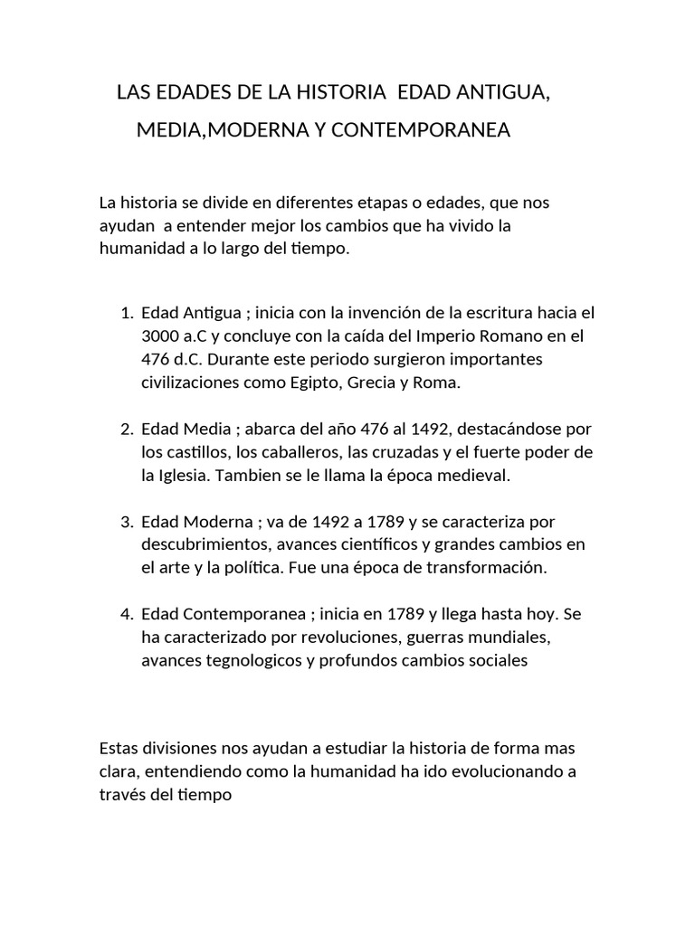 Las Edades de La Historia Edad Antigua | PDF