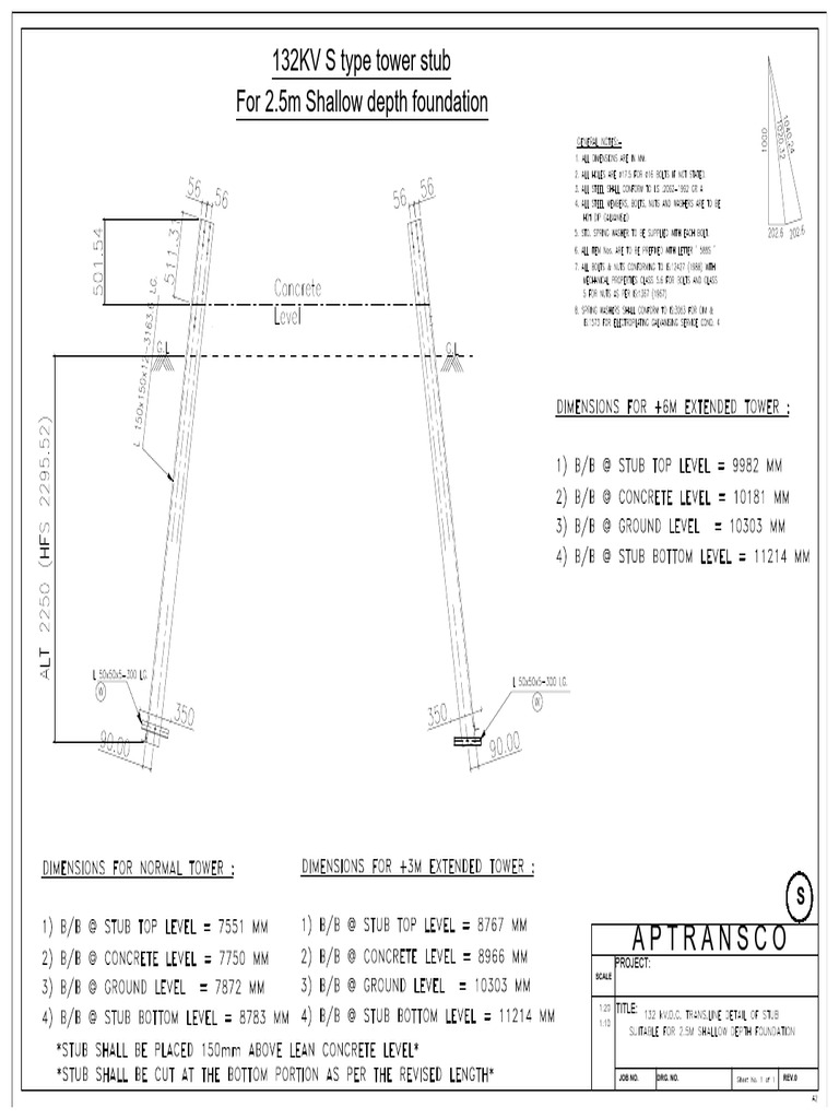 132kv S Type Tower Stub For 2.5m Shallow Depth Foundation | PDF