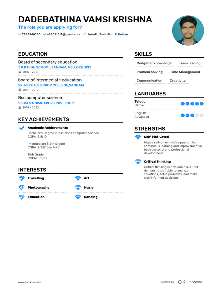 Dadebathina Vamsi Krishna Resume | PDF | Learning | Cognition