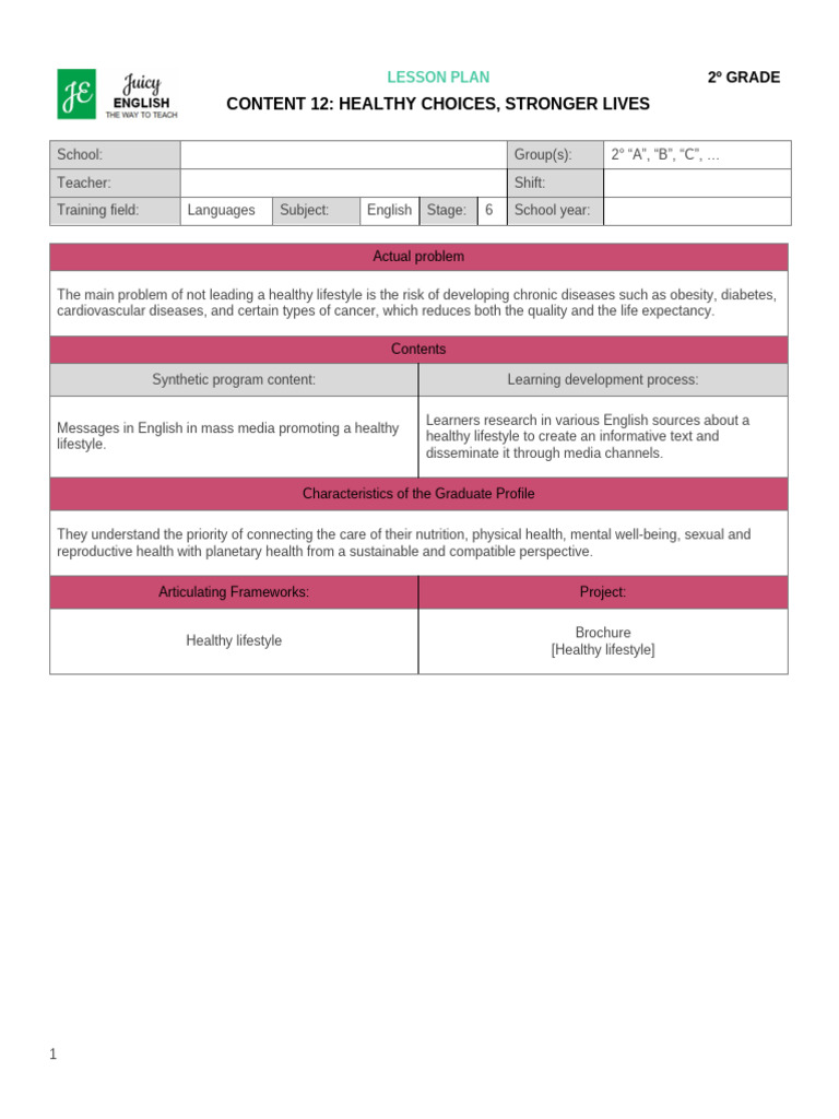 2GC12 Healthy Choices Stronger Lives - LP - 2024-2025 | PDF | Lesson ...