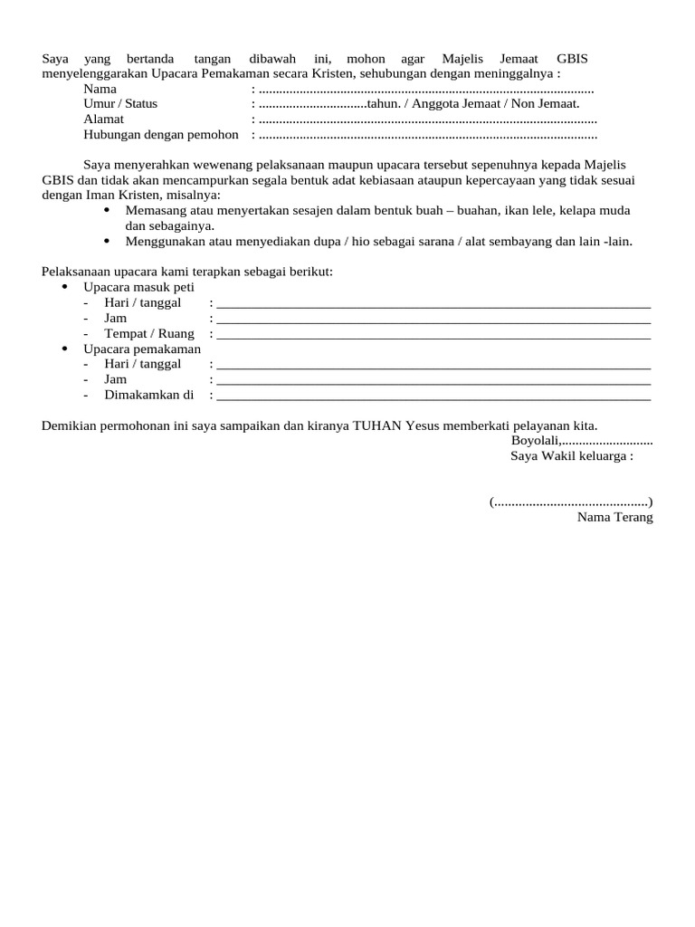 Form Pelayanan Kedukaan | PDF