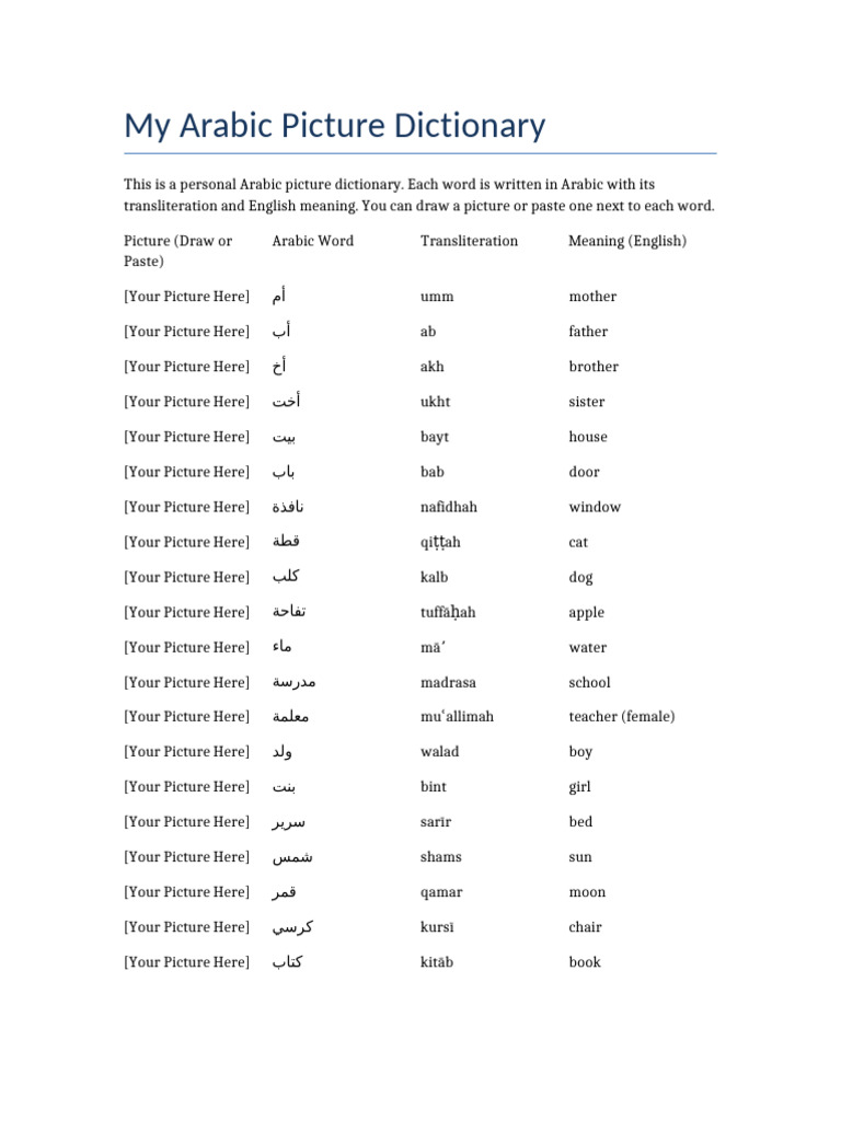 My Arabic Picture Dictionary | PDF