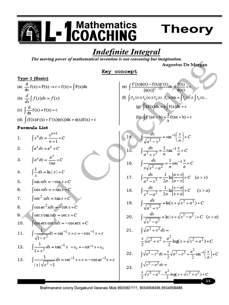 Indefinite Integral THEORY | PDF | Number Theory | Elementary Mathematics
