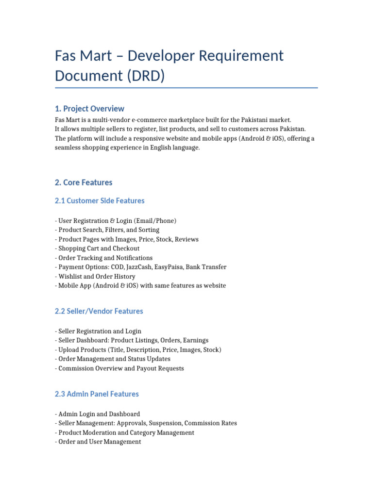Fas Mart E-Commerce Marketplace Overview | PDF