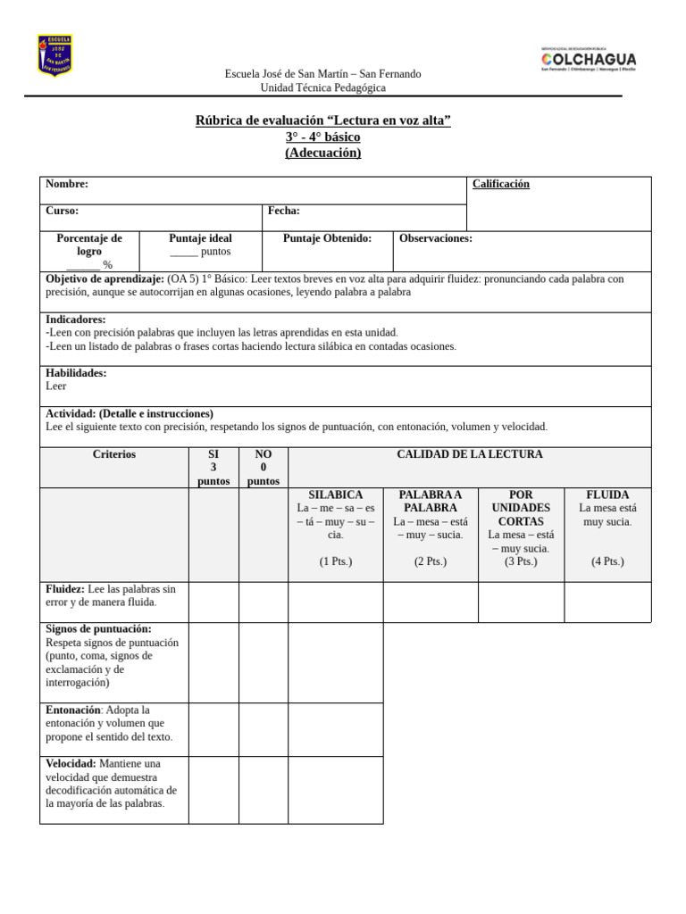 Lista Cotejo Velocidad Lectora | PDF | Puntuación | Lingüística