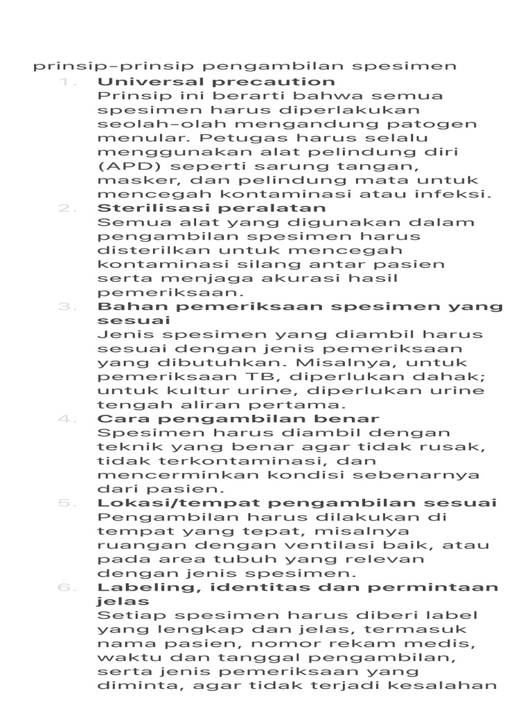 Prinsip-Prinsip Pengambilan Spesimen | PDF