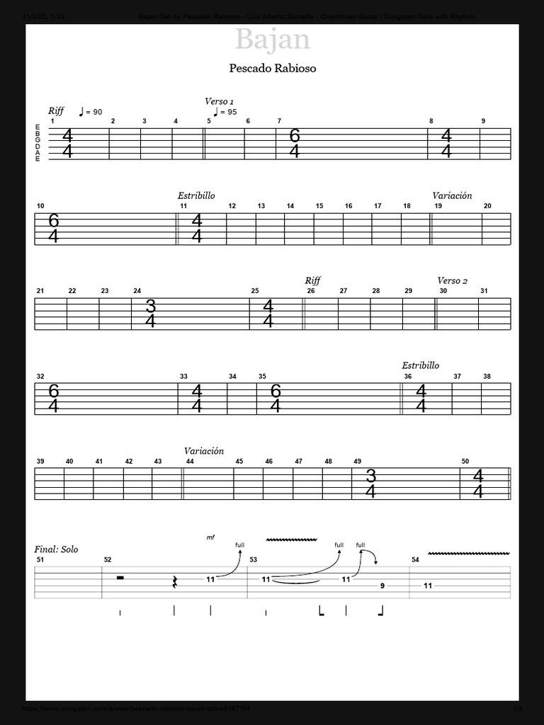 Bajan Tab by Pescado Rabioso - Luis Alberto Spinetta - Overdriven Guitar - Songsterr Tabs With ...