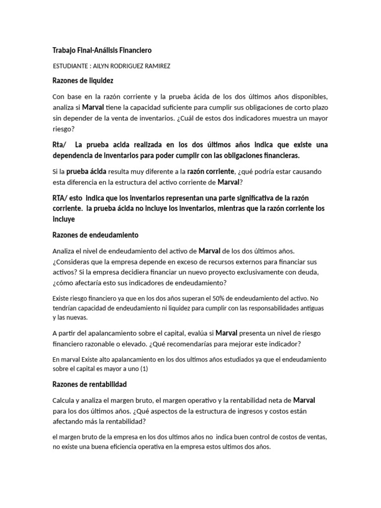 Trabajo Final Ailyn Rodriguez | PDF | Deuda | Rentabilidad sobre ...