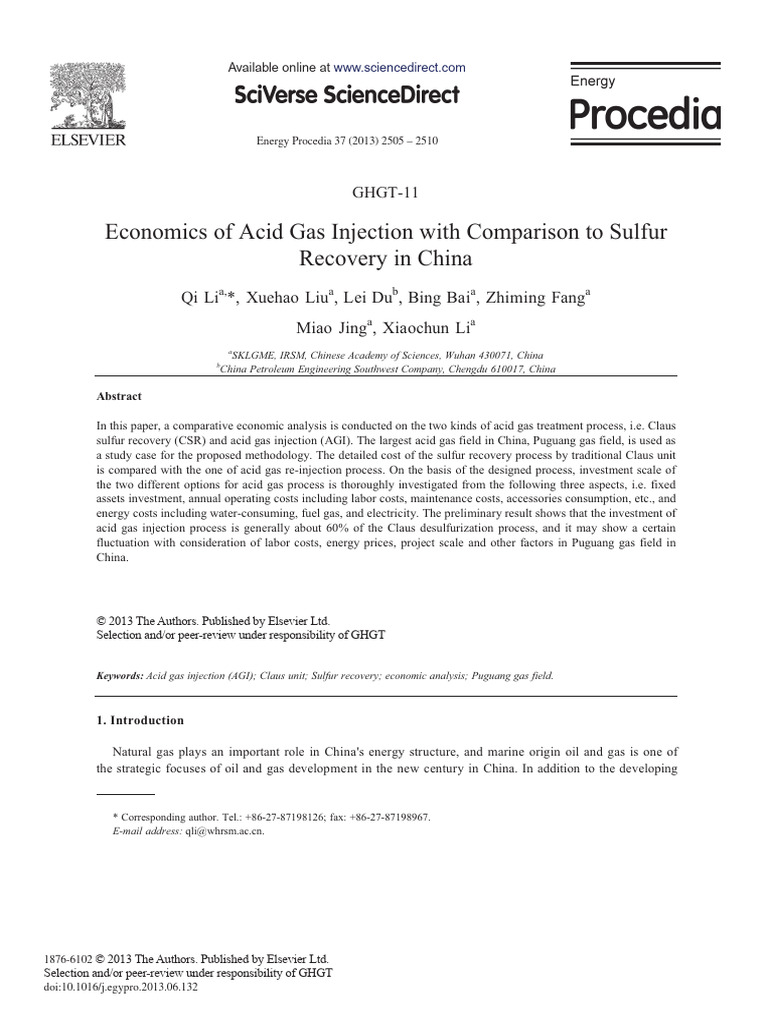 Economic Analysis of Acid Gas Injection | PDF | Petroleum Reservoir ...