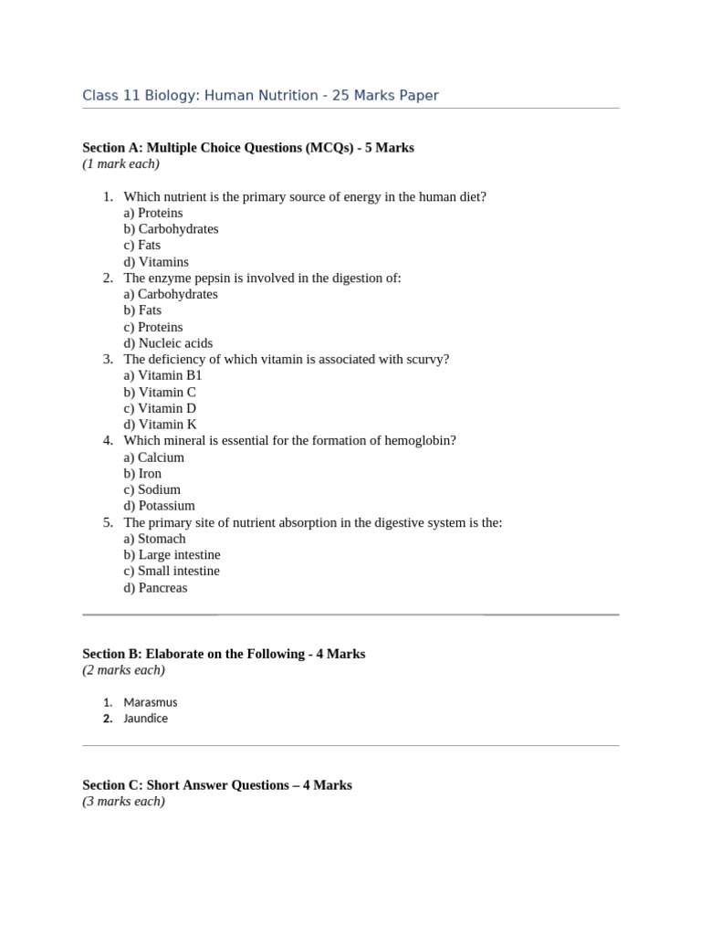 Human Nutrition Set 2 | PDF
